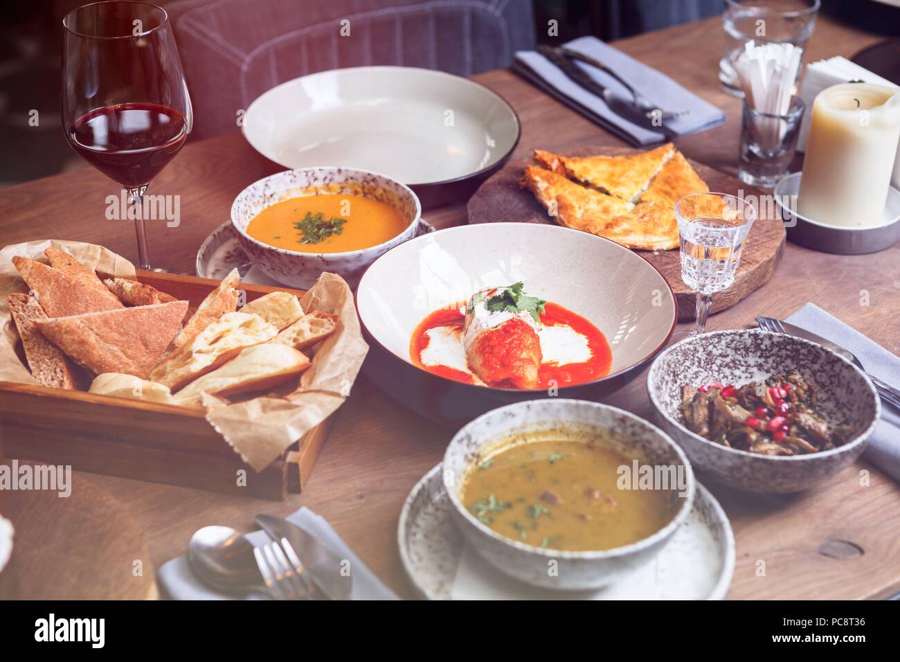 Traditional Georgian restaurant food. Gourmet Caucasian menu in cafe ...