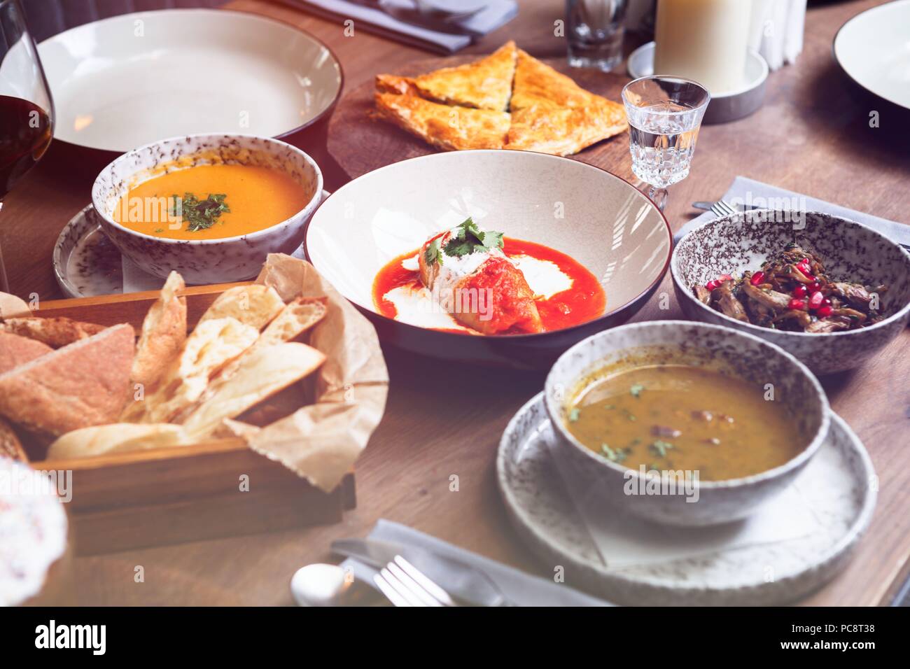 Traditional Georgian restaurant food. Gourmet Caucasian menu in cafe ...
