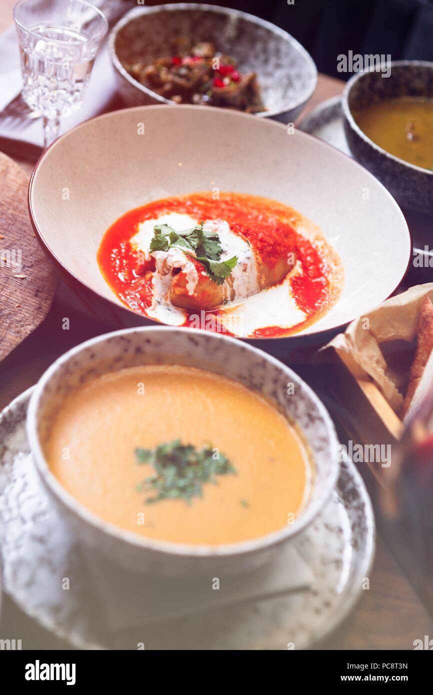 Traditional Georgian restaurant food. Gourmet Caucasian menu in cafe ...