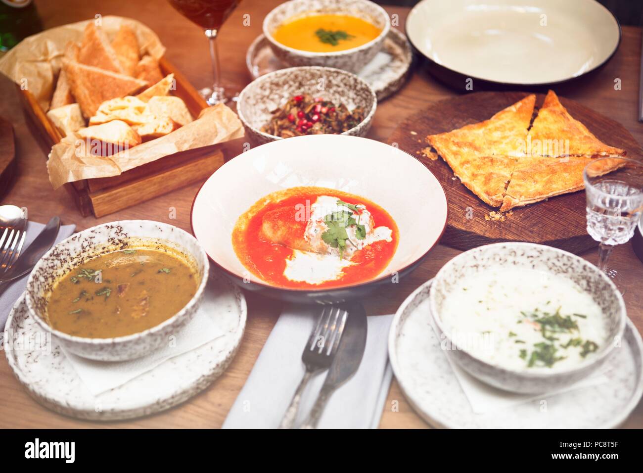 Traditional Georgian restaurant food. Gourmet Caucasian menu in cafe ...