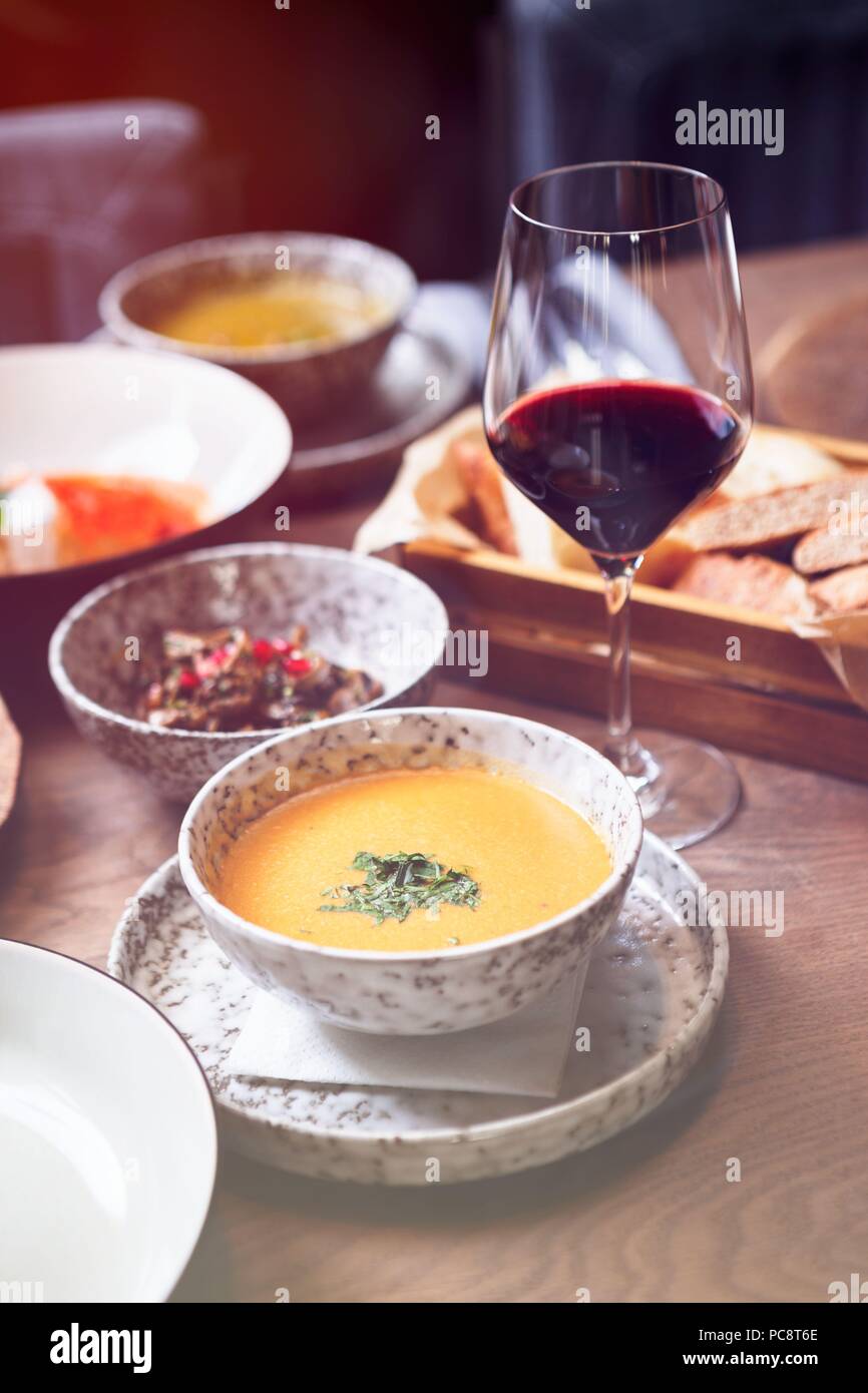 Traditional Georgian restaurant food. Gourmet Caucasian menu in cafe ...