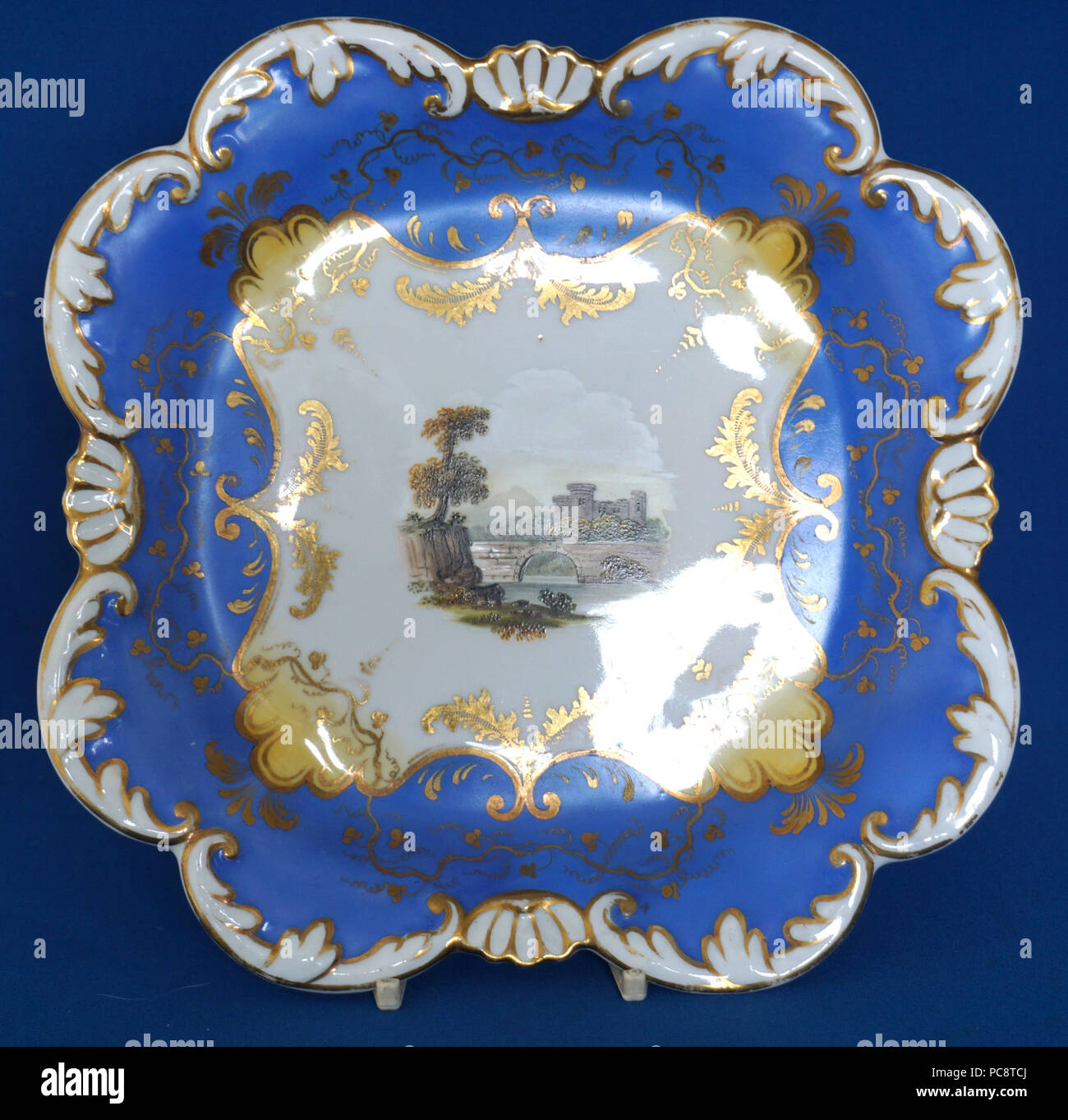 Antique Brameld Rockingham British Hand Painted Blue Porcelain Square ...