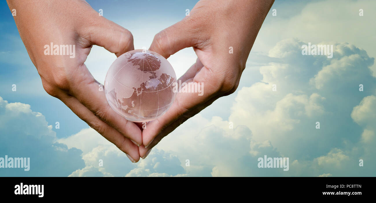 hand Heart Earth sky save environment Earth Day 22 April Stock Photo ...
