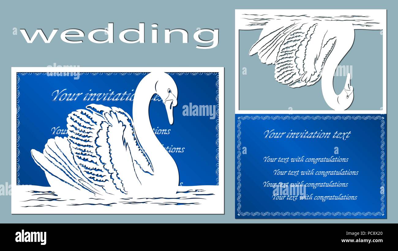 swan. Card. heart, Wedding rings, vector, illustration. Laser cut ...