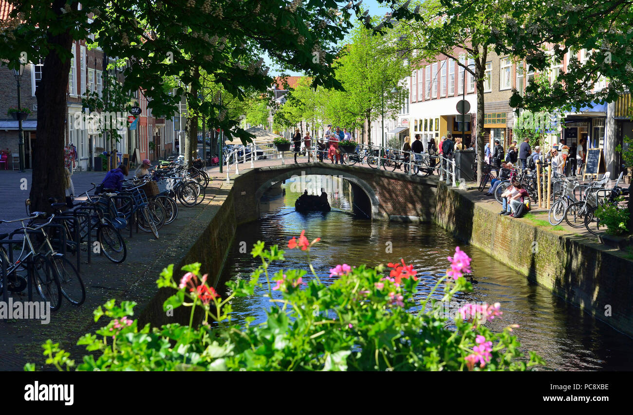 View of canal on a sunny spring day in the town centre of the stunning ...