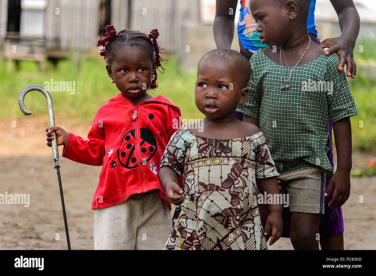 GANVIE, BENIN - JAN 11, 2017: Unidentified Beninese little kids in a ...