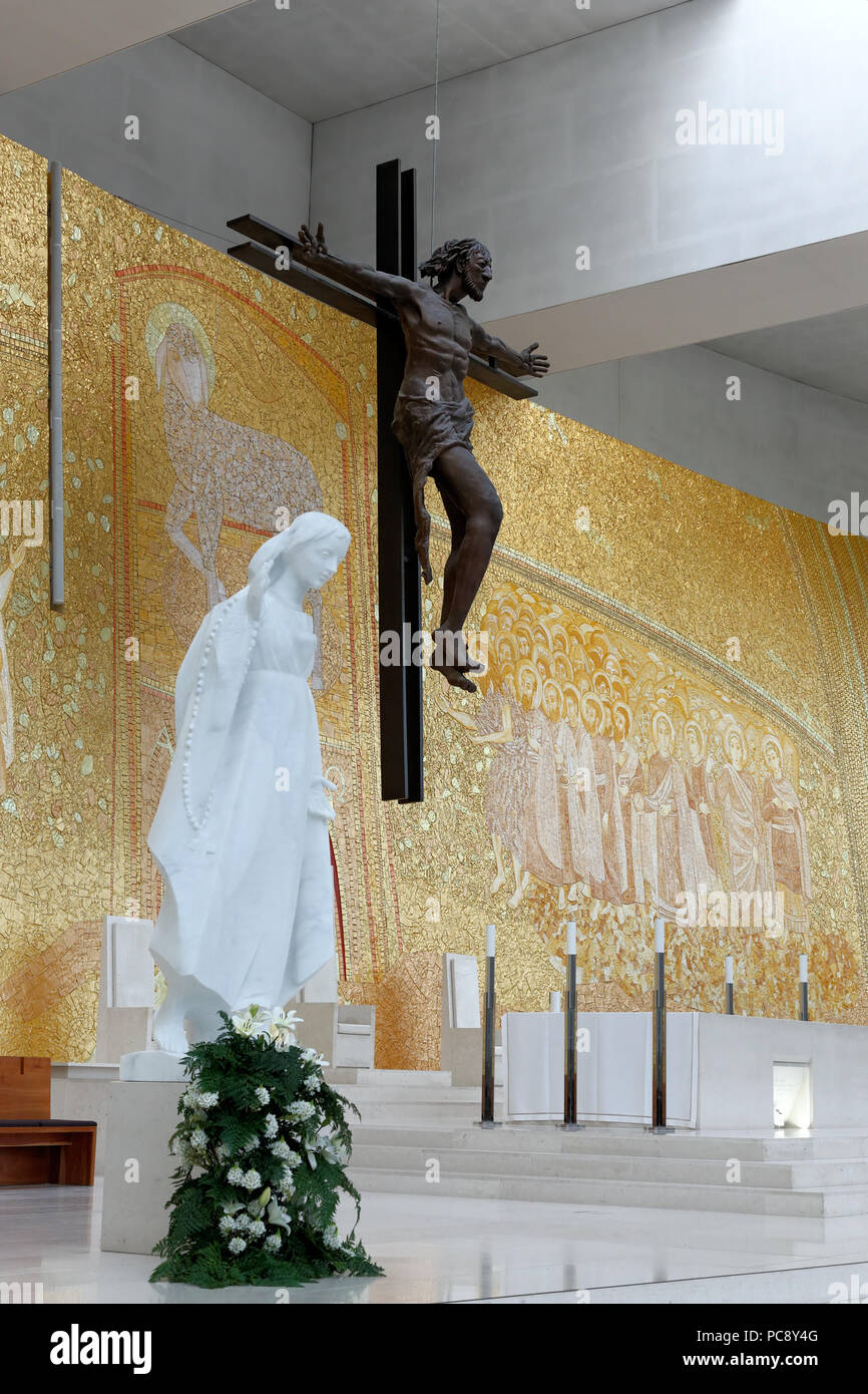 Fatima, Portugal - May 19, 2014: Altar of the new church of Santissima ...
