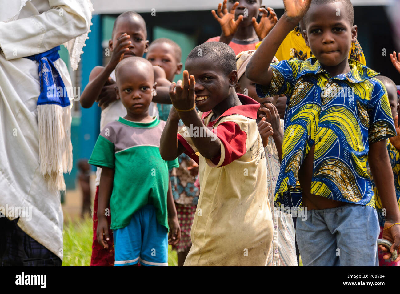 GANVIE, BENIN - JAN 11, 2017: Unidentified Beninese little kids in a ...