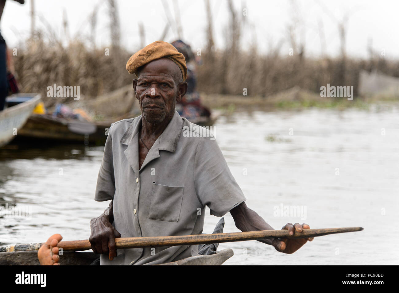 GANVIE, BENIN - JAN 11, 2017: Unidentified Beninese man sails in a ...
