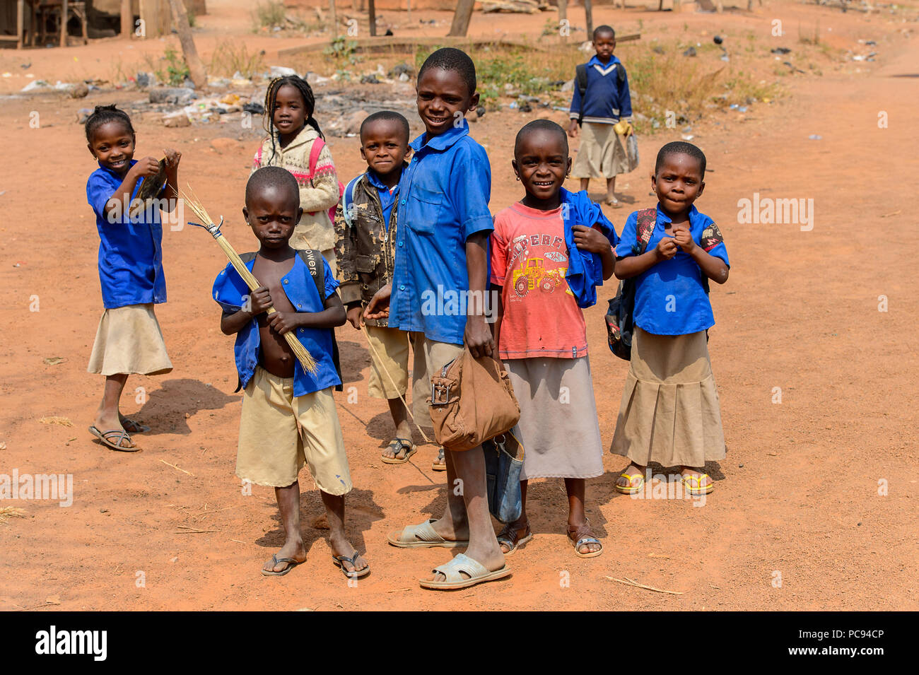PIRA, BENIN - JAN 12, 2017: Unidentified group of children from a local ...