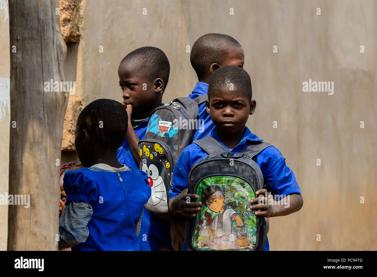 PIRA, BENIN - JAN 12, 2017: Unidentified Beninese little boy in a blue ...