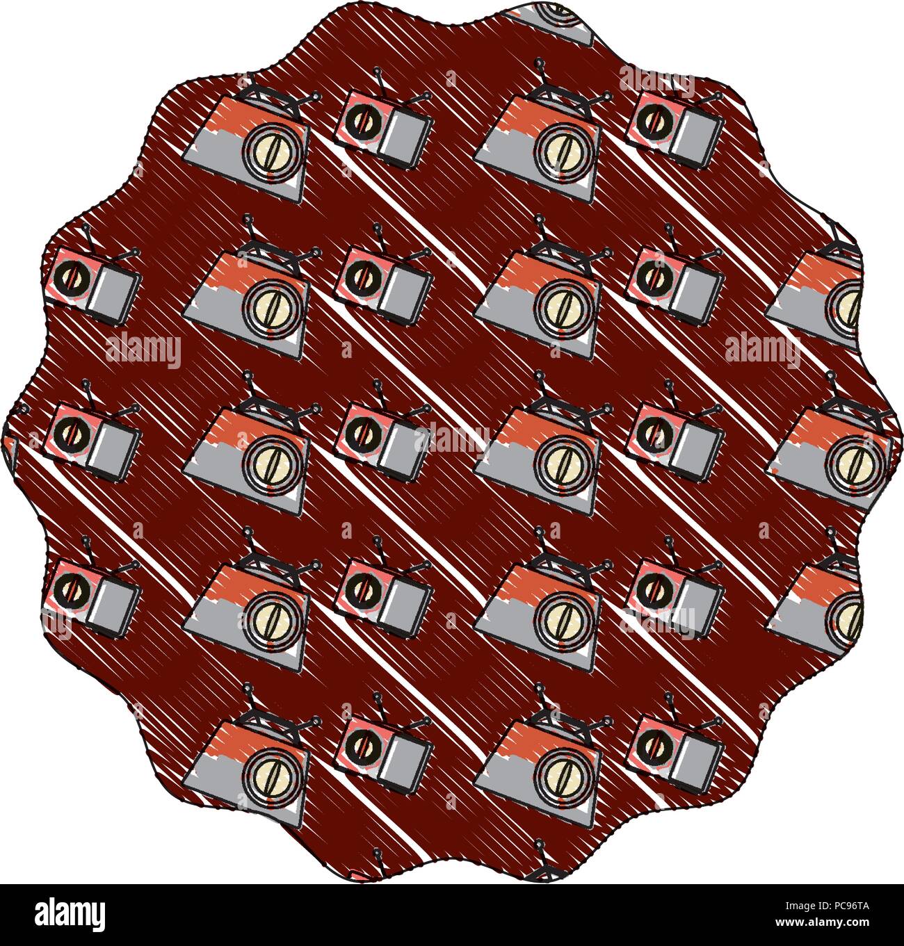 circular frame with retro radio pattern over background, colorful ...