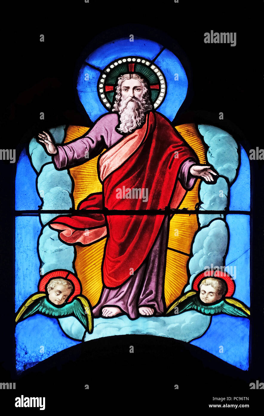 God the Father, stained glass window in Church of Saint Leu Saint ...