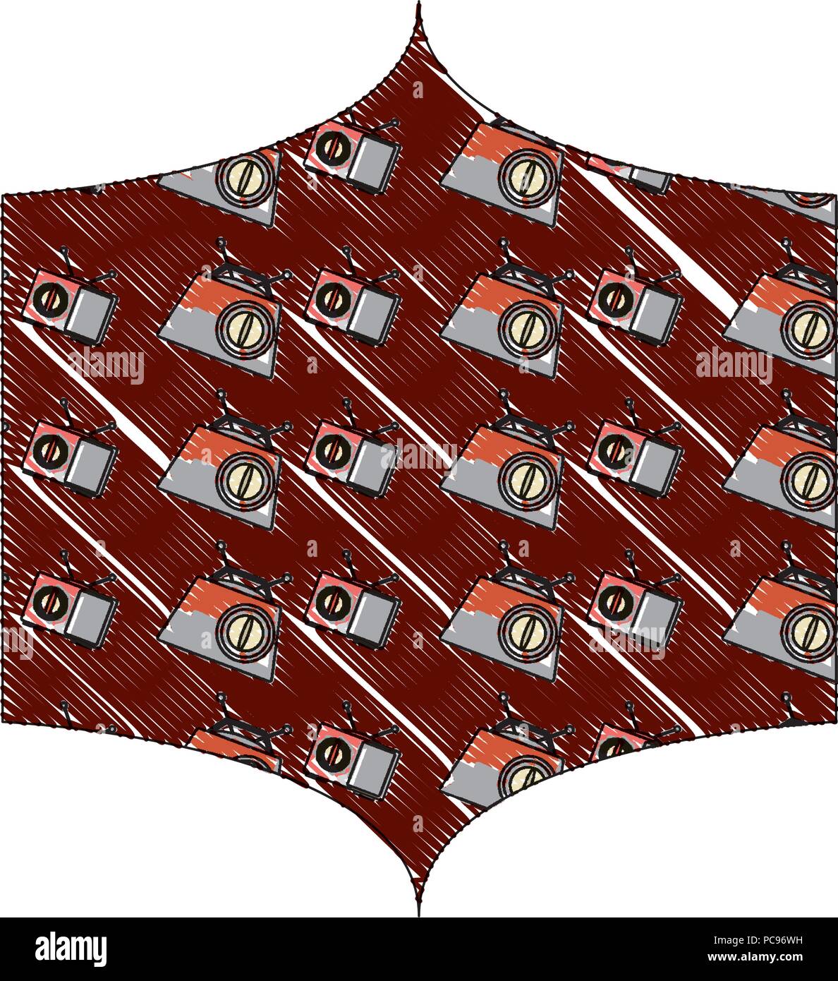 decorative frame with retro radio pattern over background, colorful ...