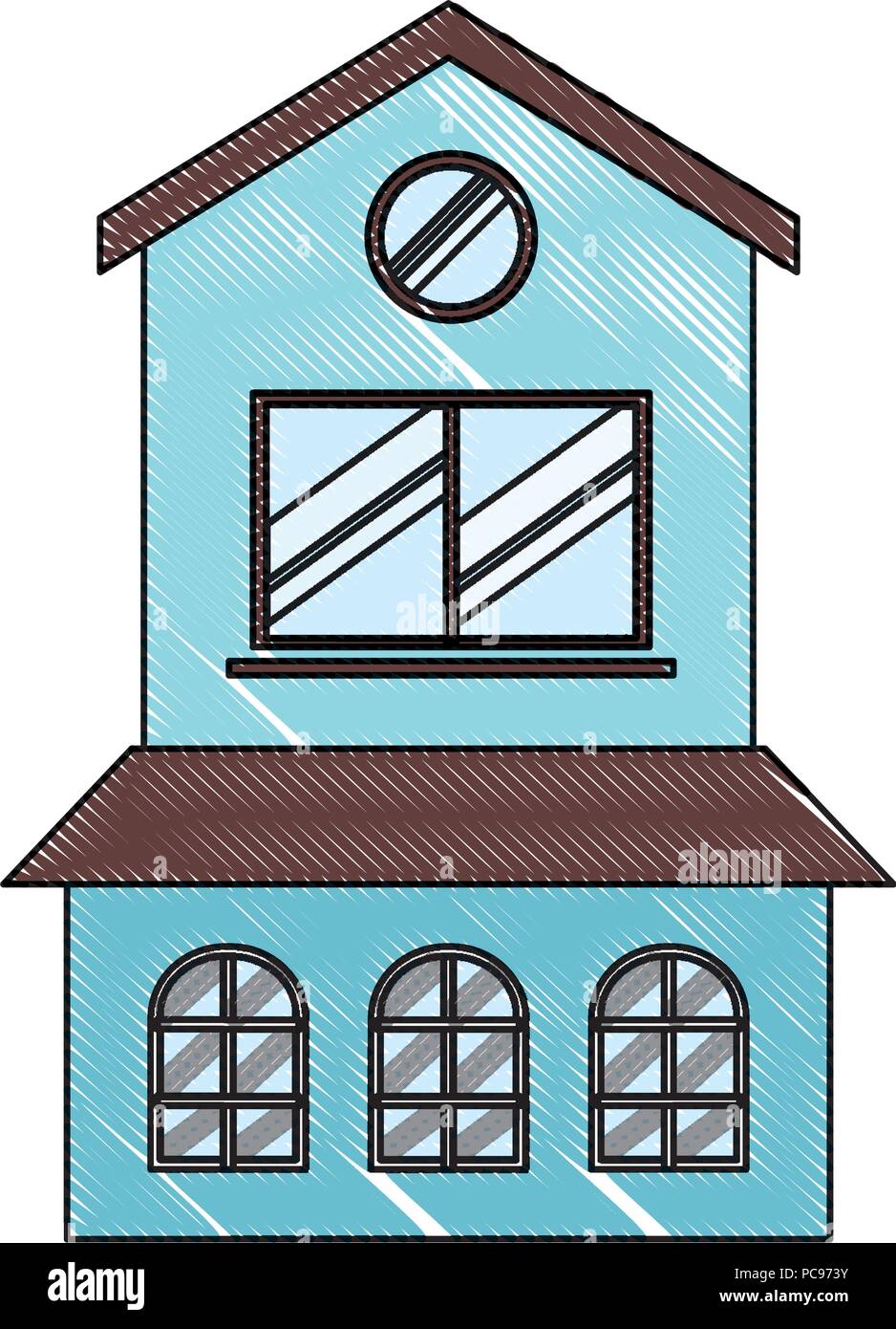 Two Floors House Icon over white background, colorful design. vector ...