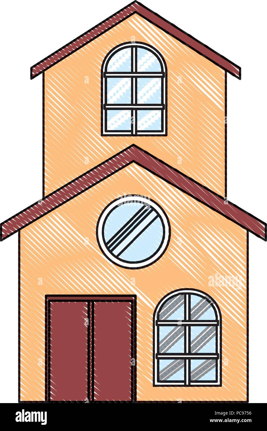 Two Floors House Icon over white background, colorful design. vector ...