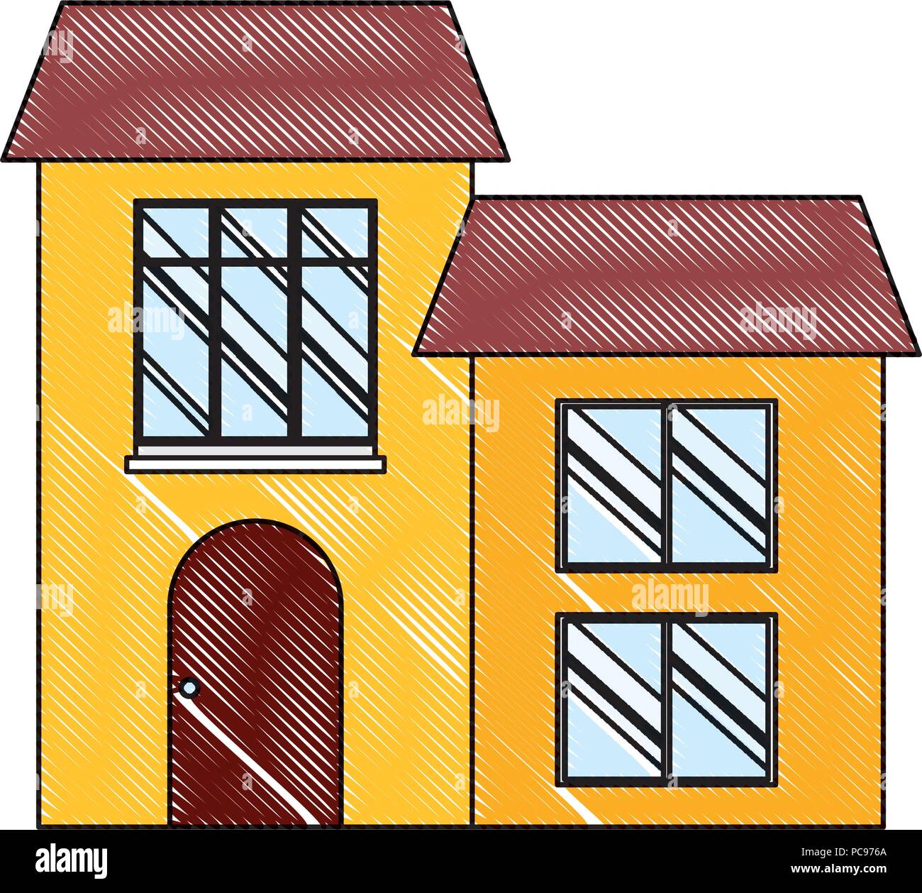 Two Floors House Icon over white background, colorful design. vector ...