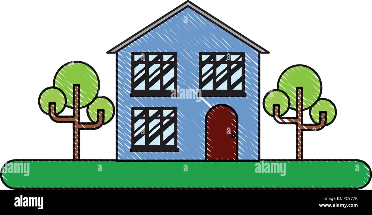 Landscape with modern house and street over white background, colorful ...