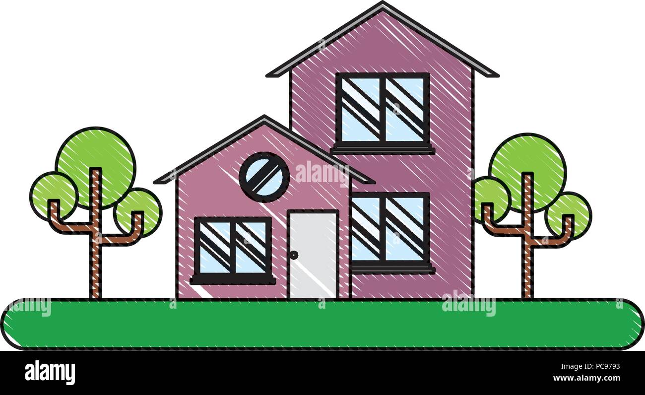 Landscape with modern house and street over white background, colorful ...