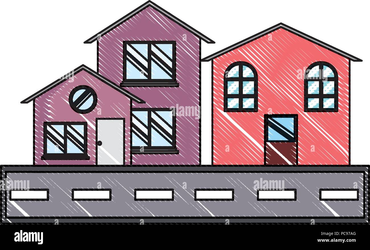 Street with houses over white background, colorful design. vector ...