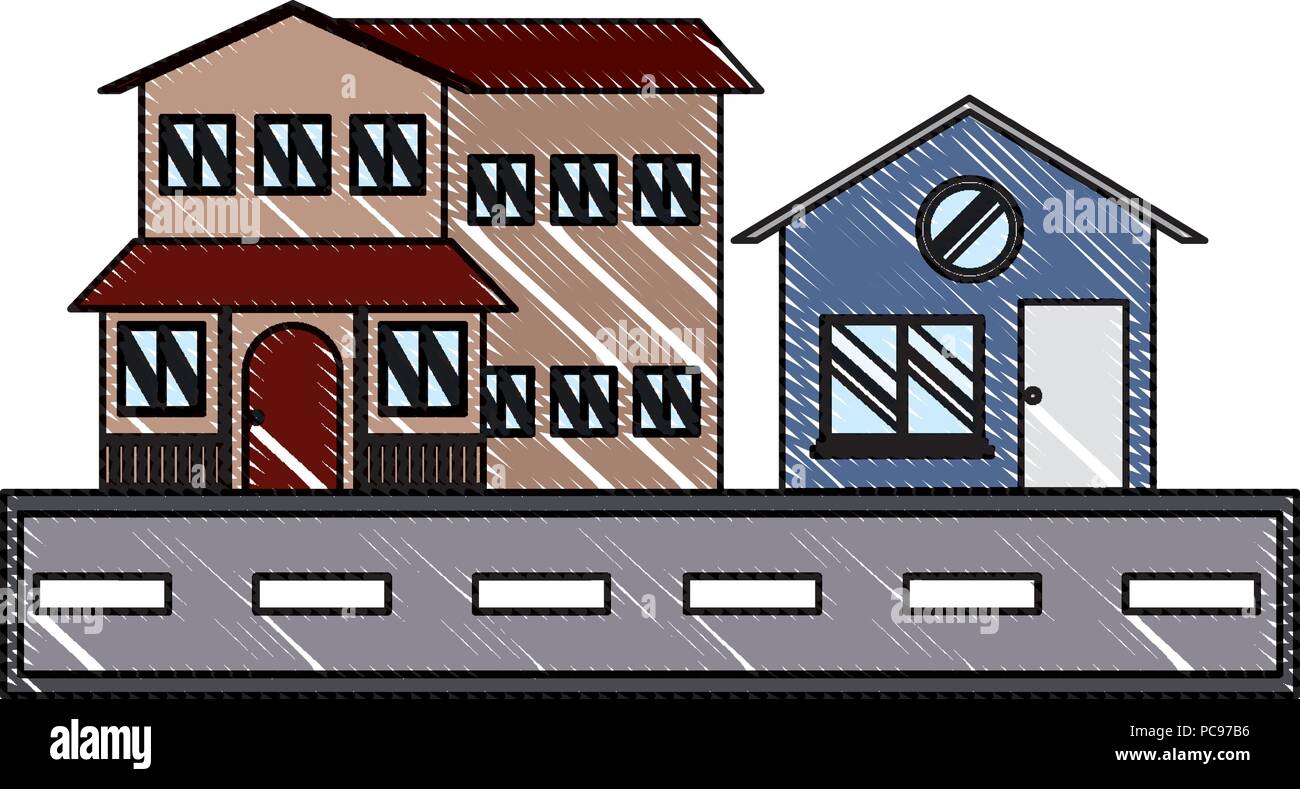Street with houses over white background, colorful design. vector ...