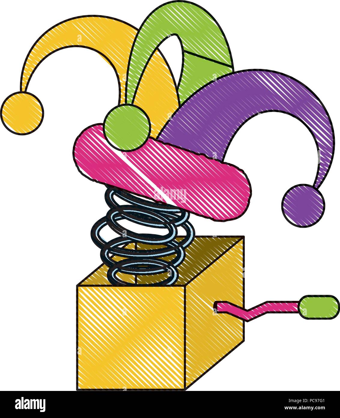 Joke box with jester hat over white background, vector illustration ...