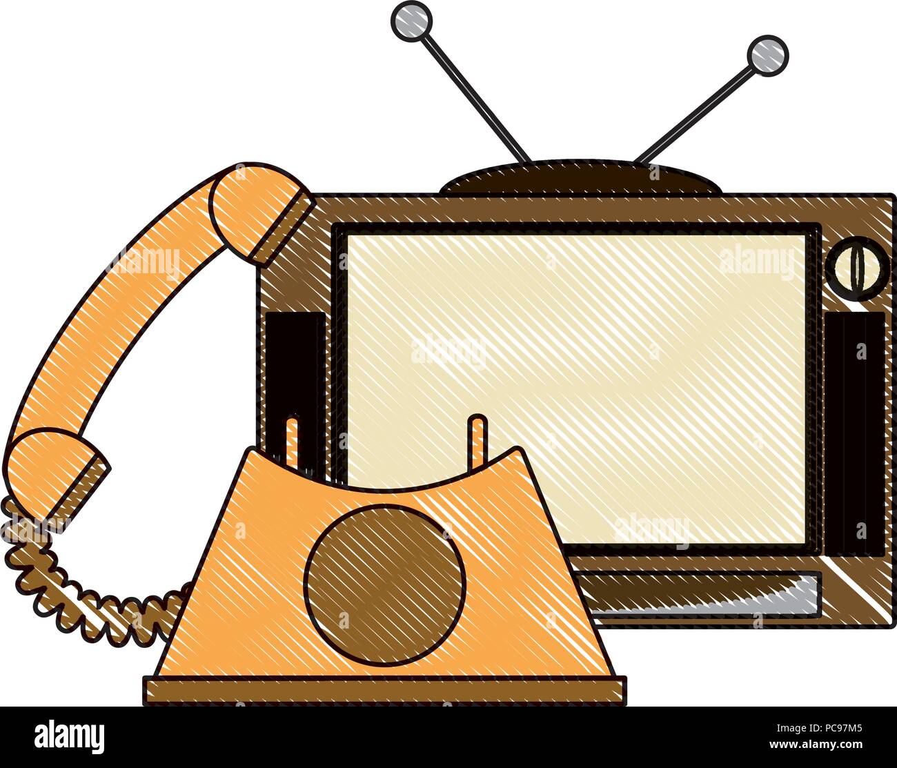 retro television and telephone icon over white background, vector ...