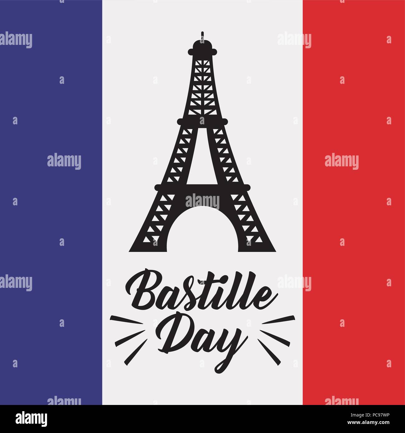 Bastille day design with eiffel tower over france flag background ...