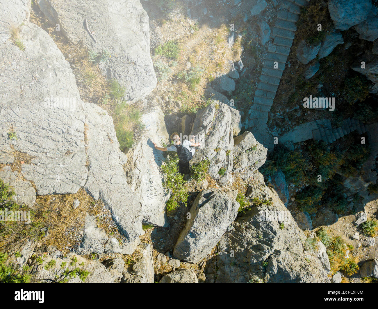 Aerial view man backpack hike hi-res stock photography and images - Alamy