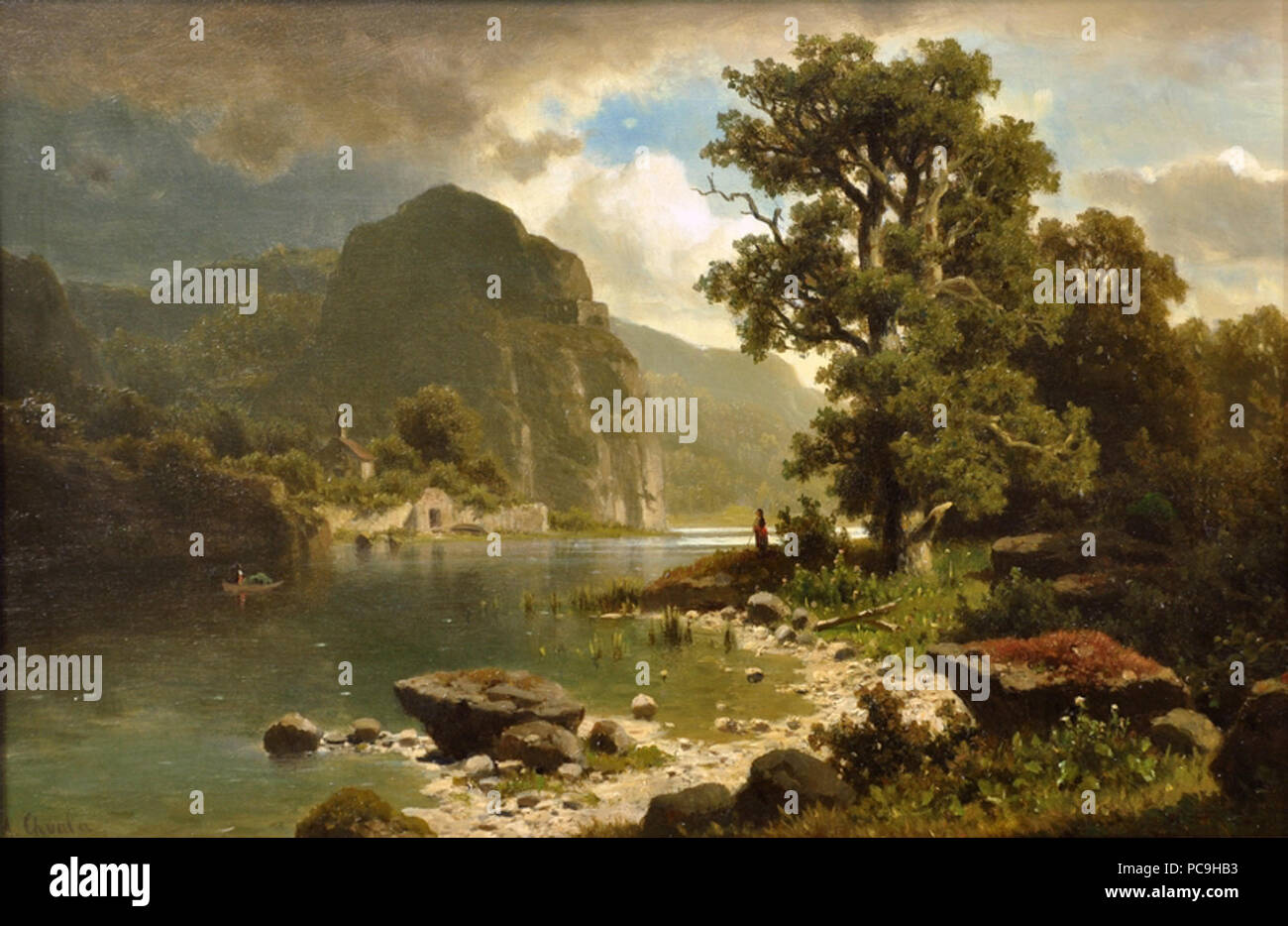 4 Adolf Chwala (1836-1900) - Krajina s řekou a kapličkou Stock Photo ...