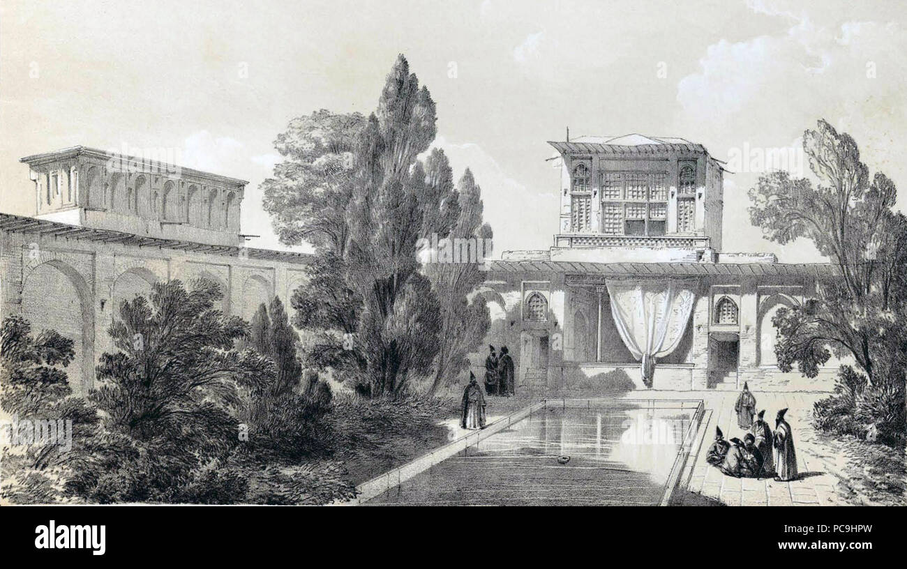 21 Courtyard of the Palace of Qasr e Qajar by Eugène Flandin Stock ...