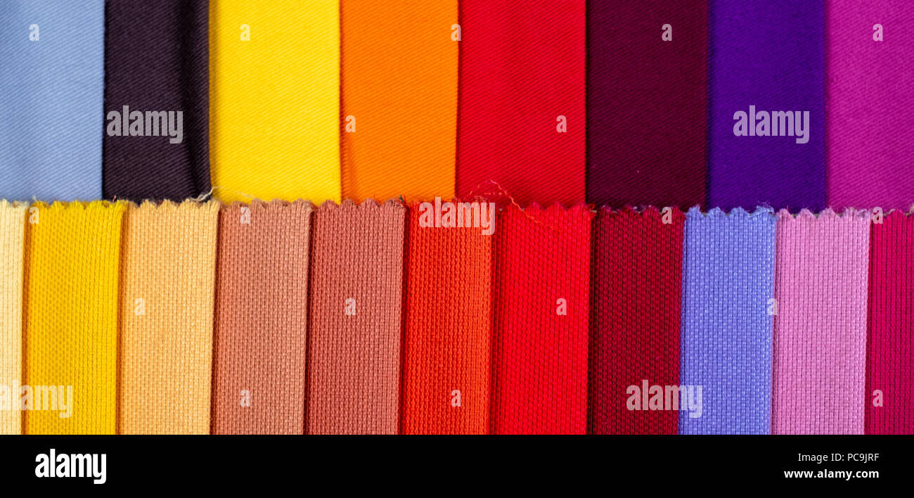 Colorful display of fabrics for the fashion industry, all available ...