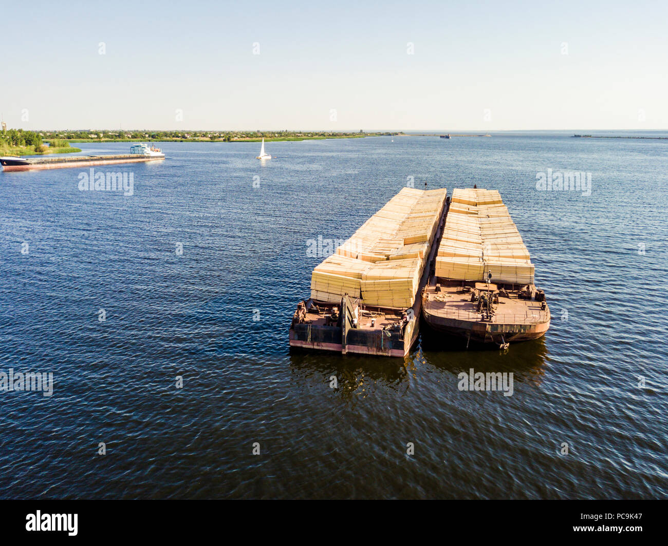 Aerial view containers on barge hi-res stock photography and images - Alamy