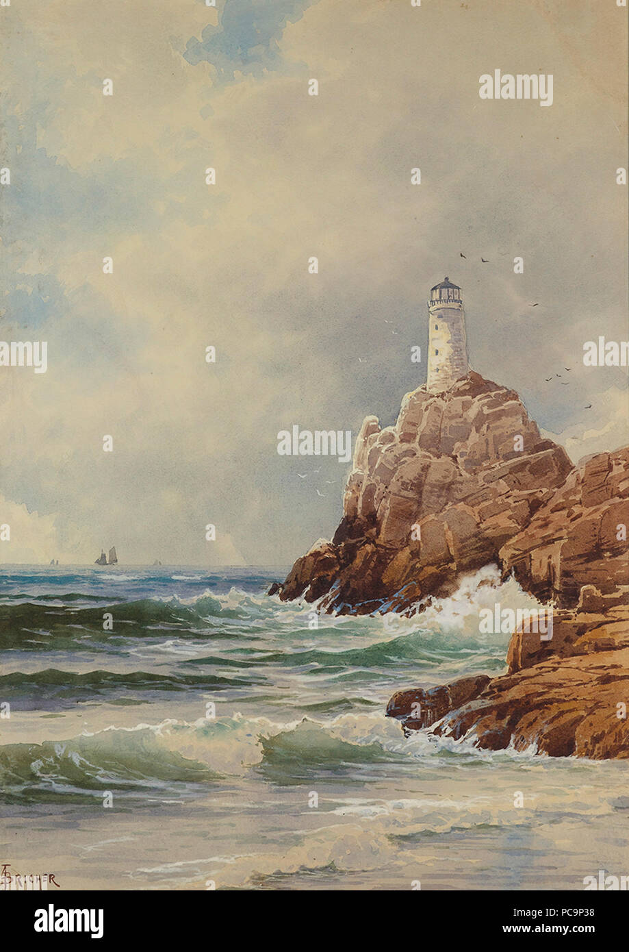 15 Lighthouse by Alfred Thompson Bricher, watercolor Stock Photo - Alamy