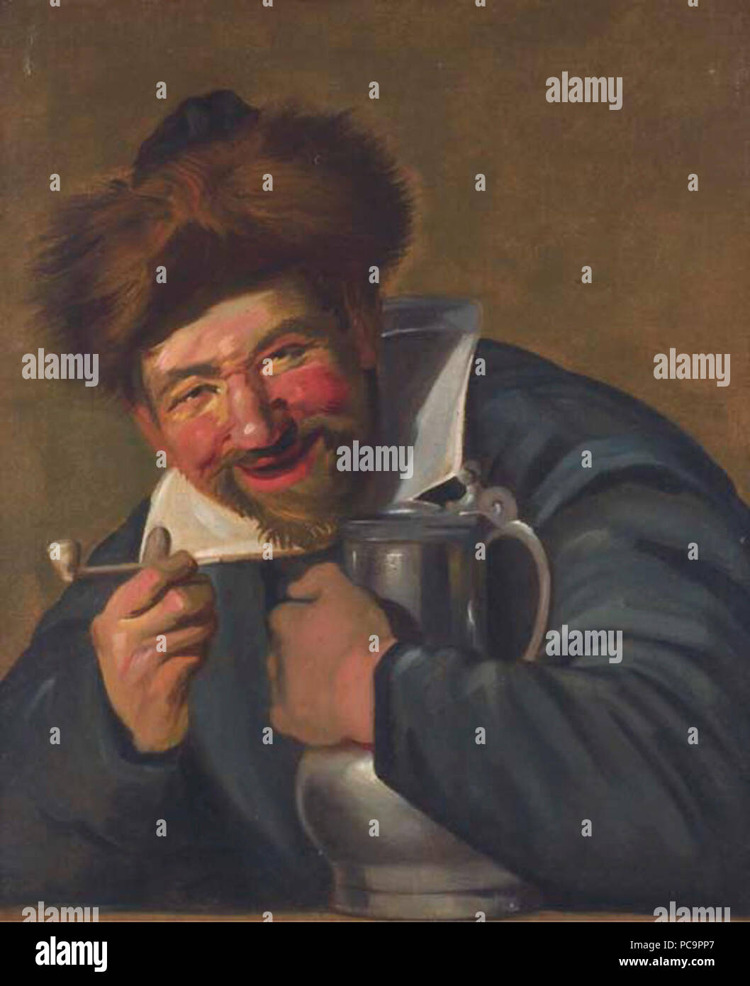 After Frans Hals - laughing man with a pipe and flagon Stock Photo - Alamy