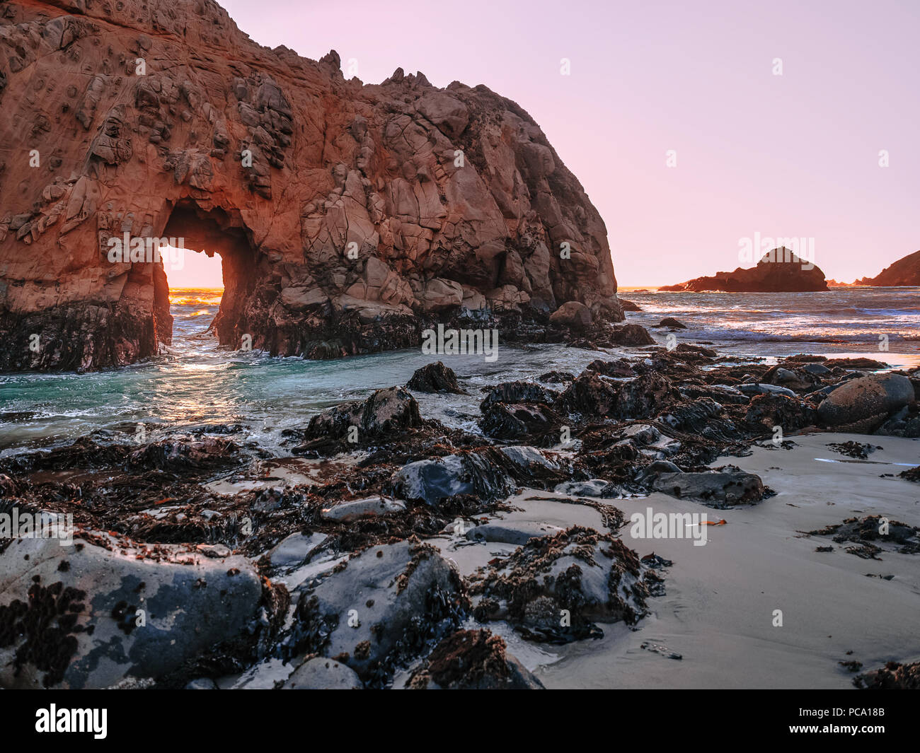 Panoramic view of the Keyhole Arch cliff at Pfeiffer Big Sur State Park ...