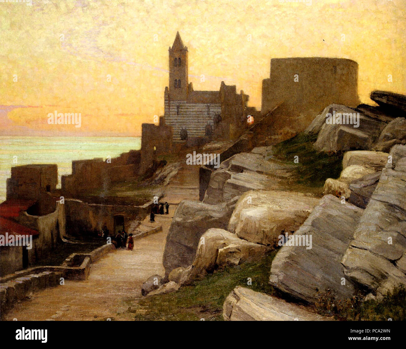 36 Alexander Mann - Mediterranean Village at Sunset Stock Photo - Alamy