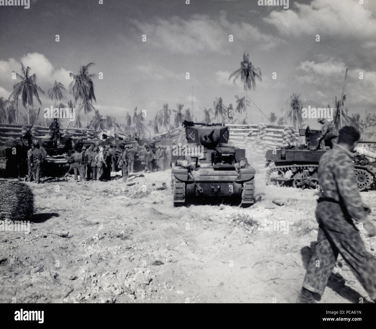 Marine Tanks in stockade on Tarawa Stock Photo - Alamy