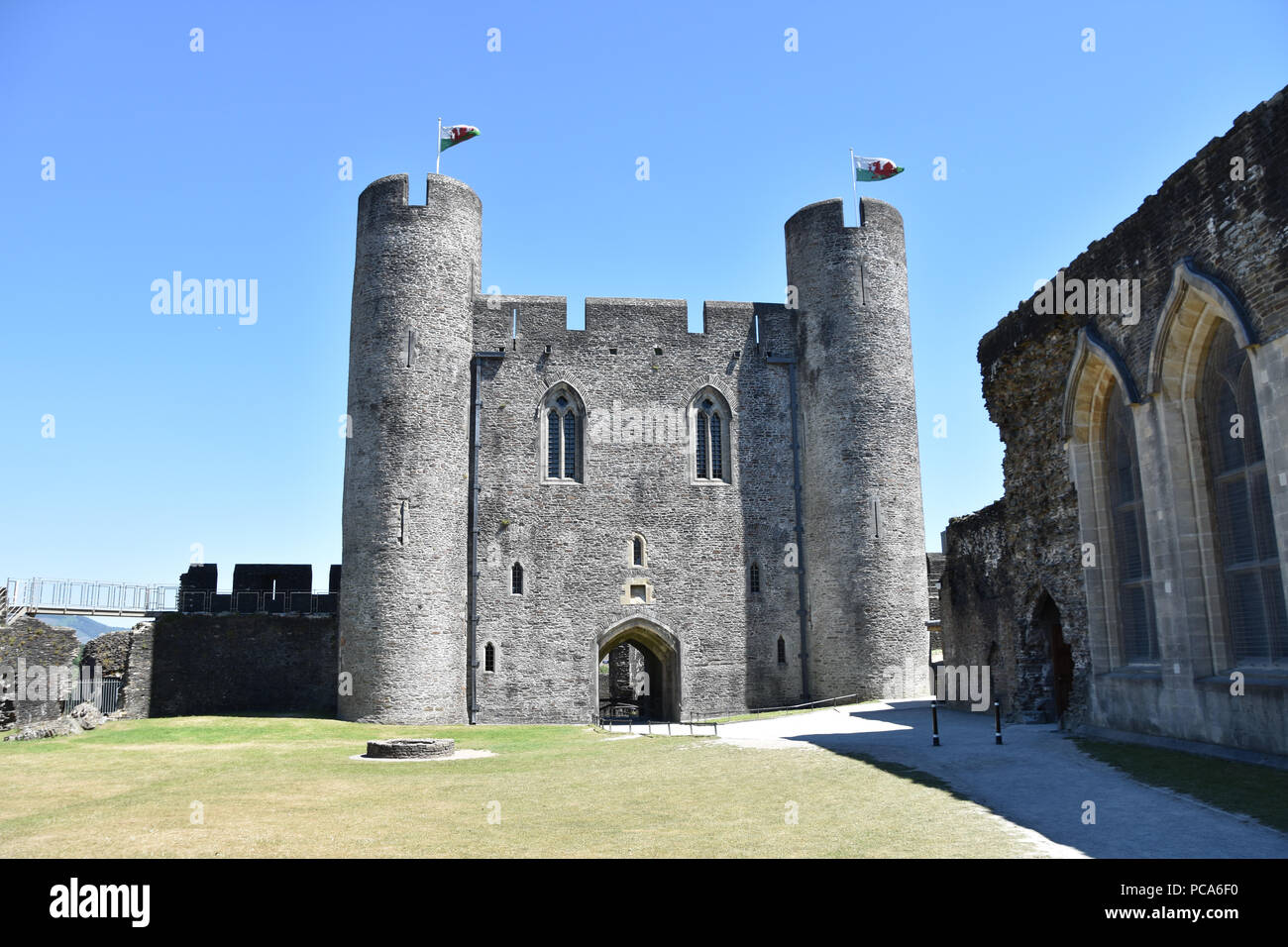 Caerphilly Castle, second largest castle in UK. Caerphilly, Wales. June ...