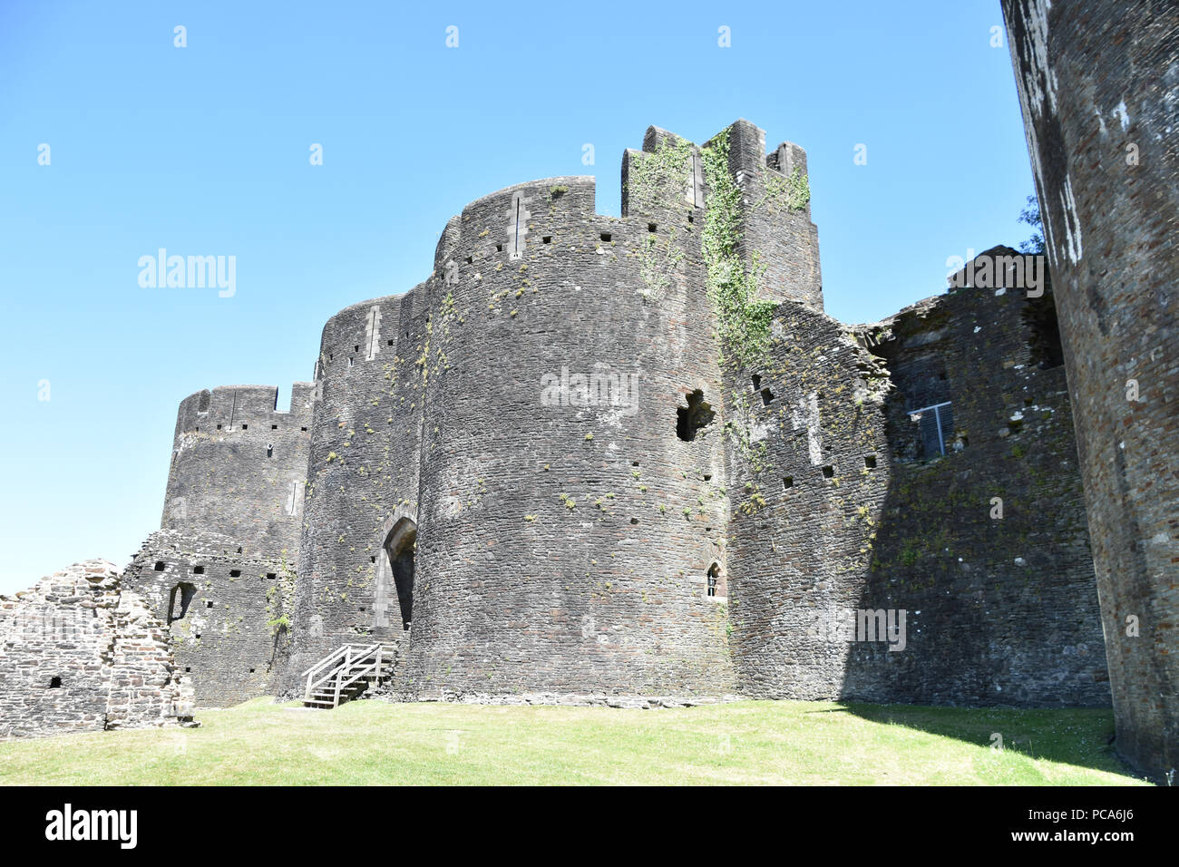 Caerphilly Castle, second largest castle in UK. Caerphilly, Wales. June ...