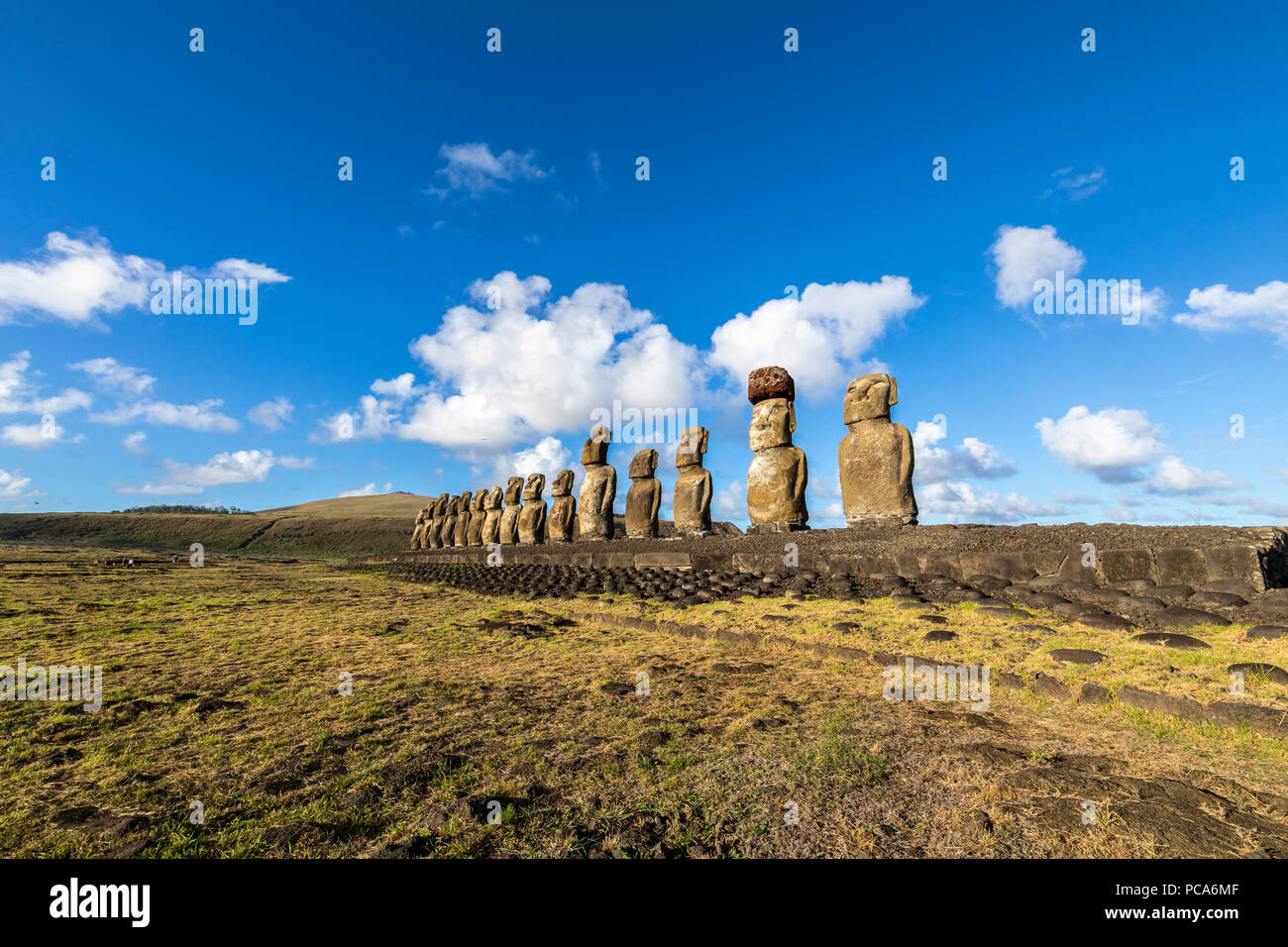 Ahu Tongariki, the most amazing Ahu platform on Easter Island. 15 moais ...
