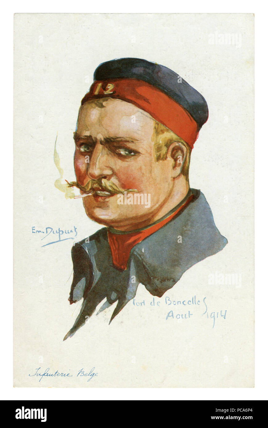 French historical postcard: portrait of an Belgian infantry soldier, a ...