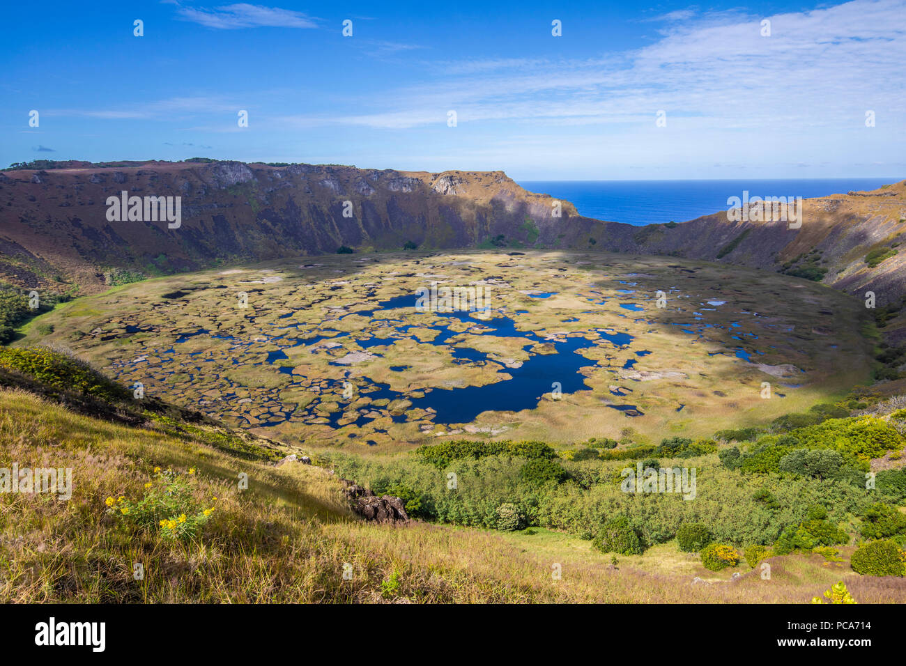 Amazing view over Rano Kau Volcano, maybe the most impressive landscape ...