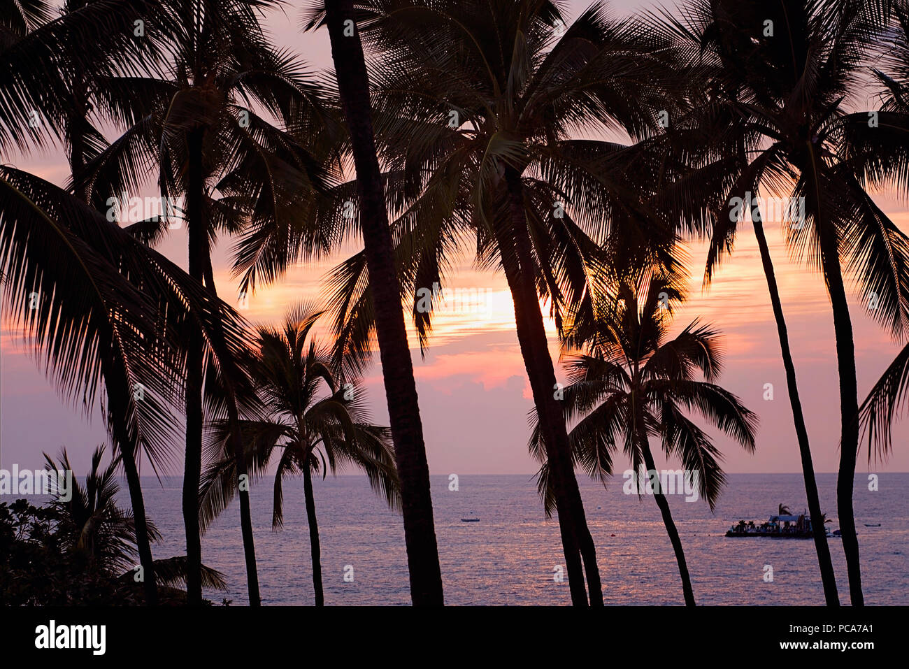Red and Orange Sunset Sky on a Kona Beach, With View of Palm Trees and ...