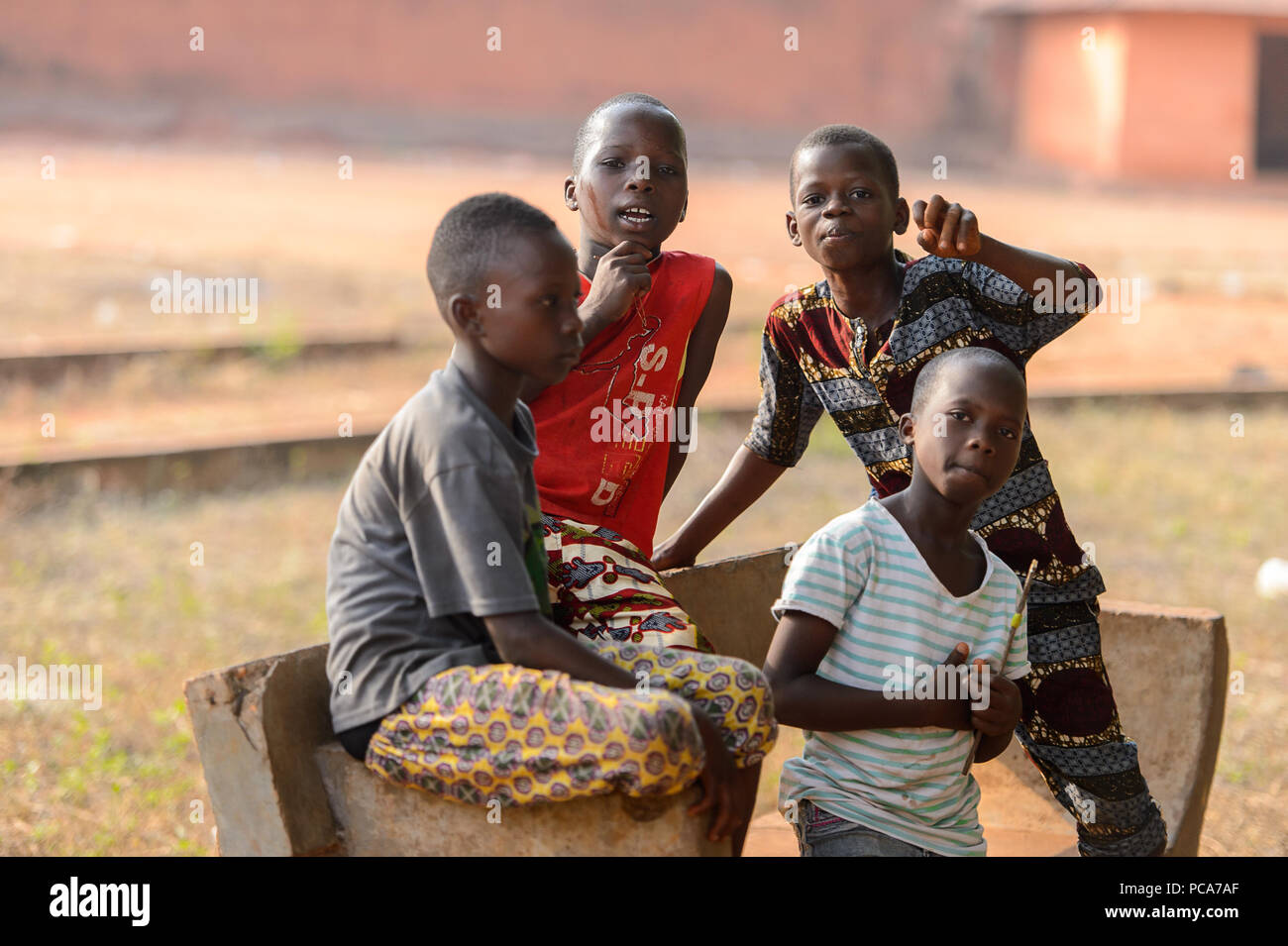 BOHICON, BENIN - JAN 11, 2017: Unidentified Beninese kids on a stone ...