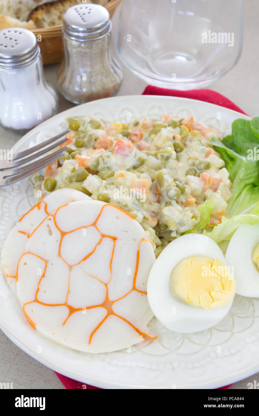 egg, vegetable macedonia and surimi Stock Photo - Alamy