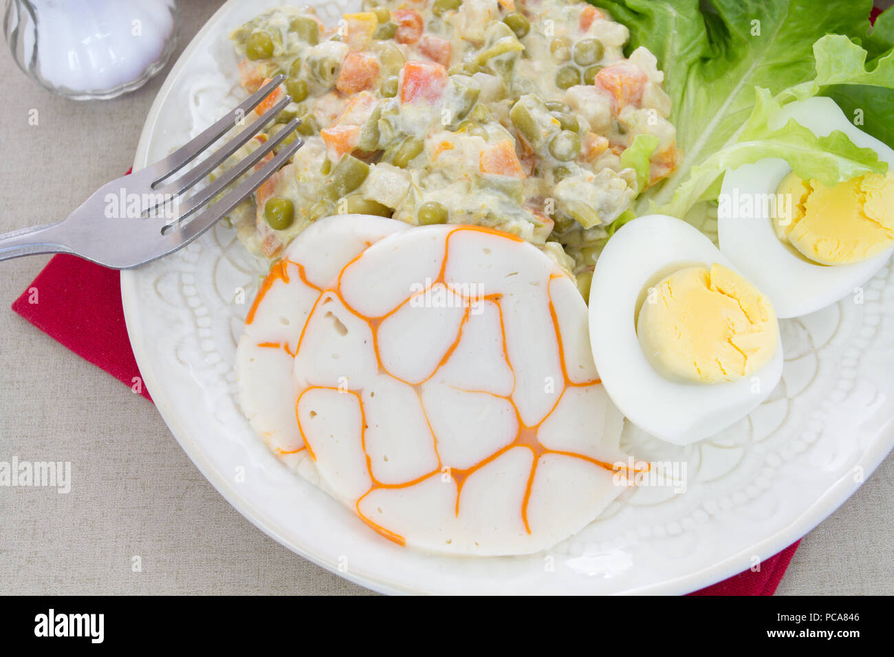 egg, vegetable macedonia and surimi Stock Photo - Alamy