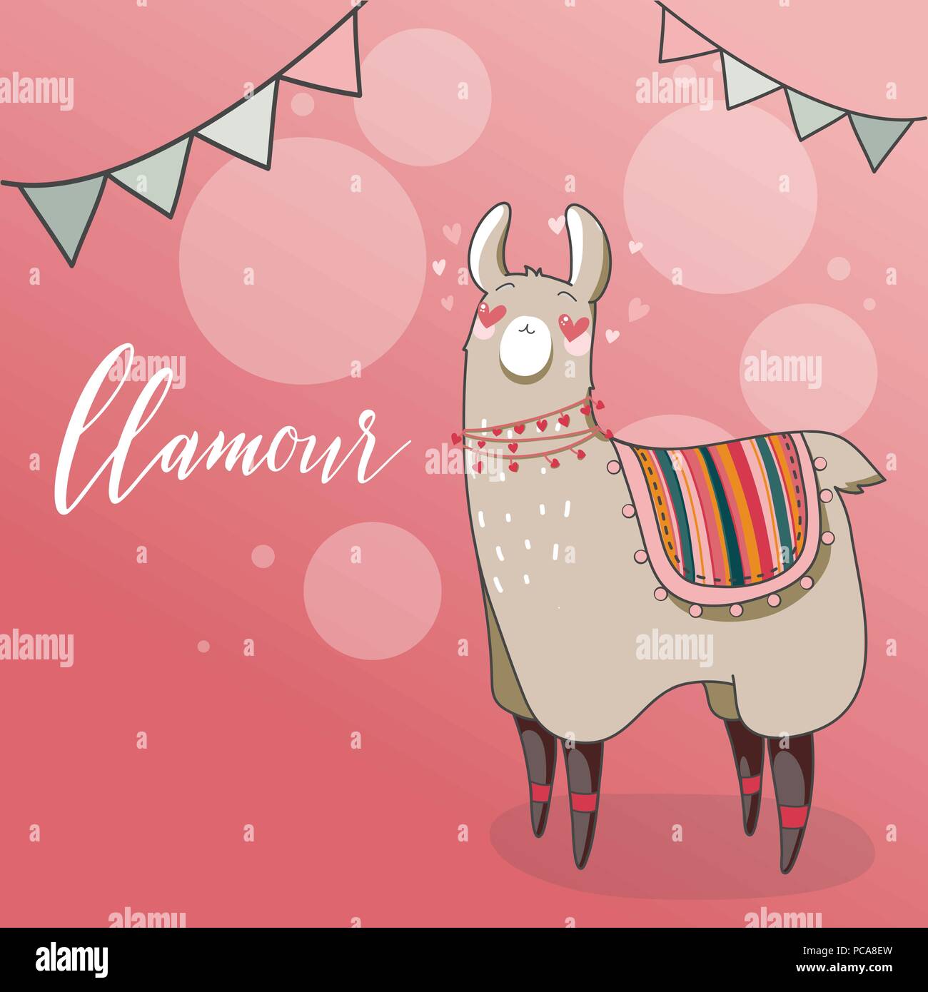 Lama in cartoon style. Lama in love with heart in their eyes. Hand ...