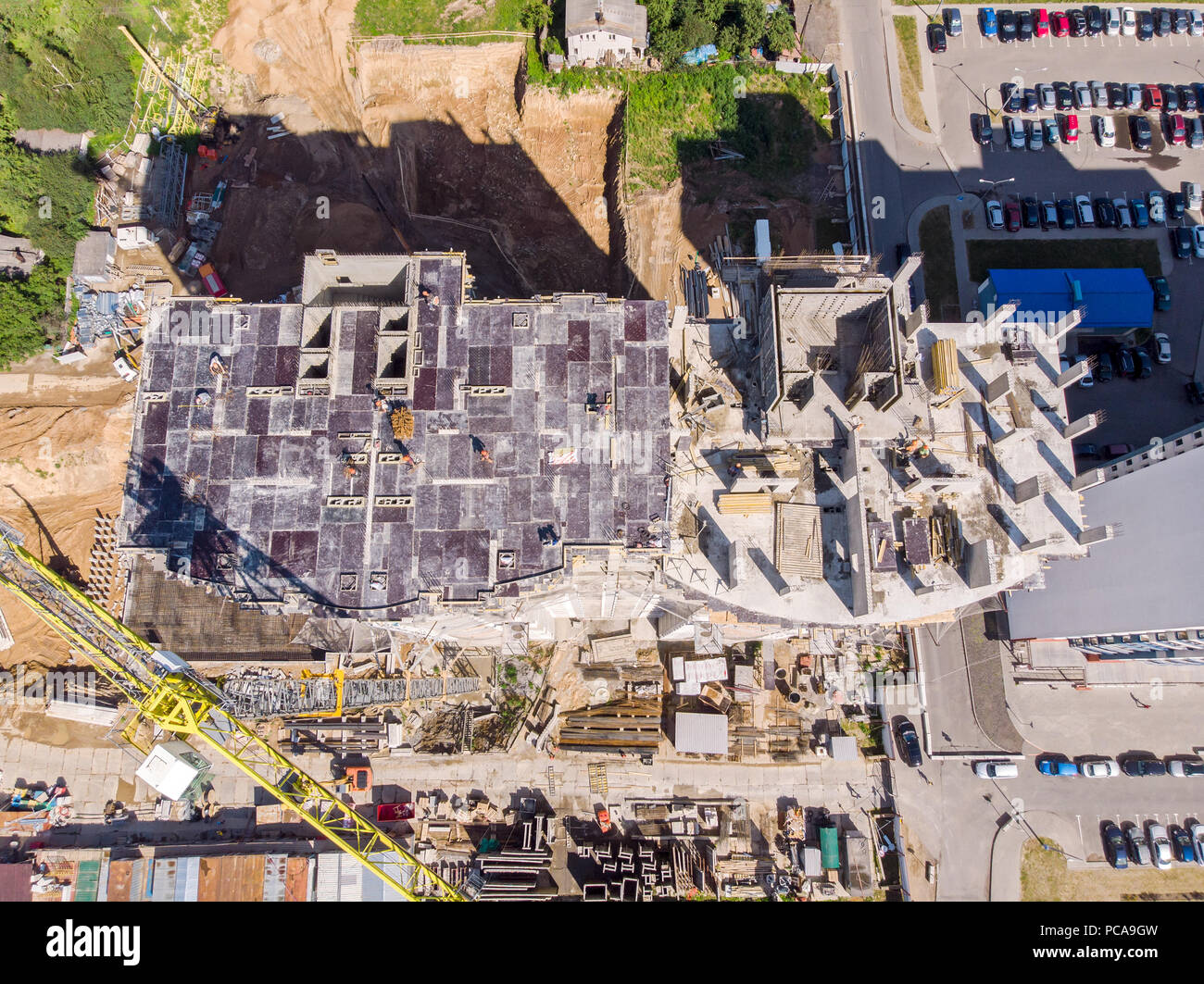urban construction site aerial top view. redevelopment of residential ...