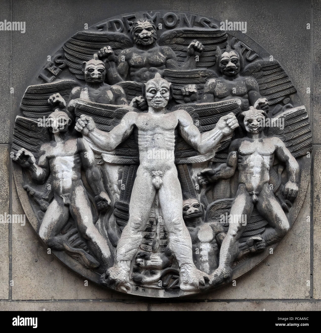 The seven demons. Stone relief at the building of the Faculte de ...